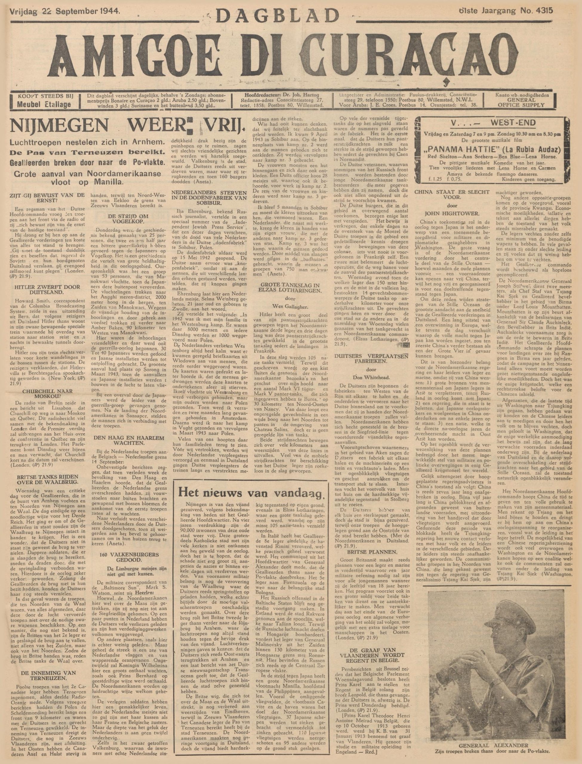Amigoe di Curaçao, September 22, 1944 - Stichting Sobibor